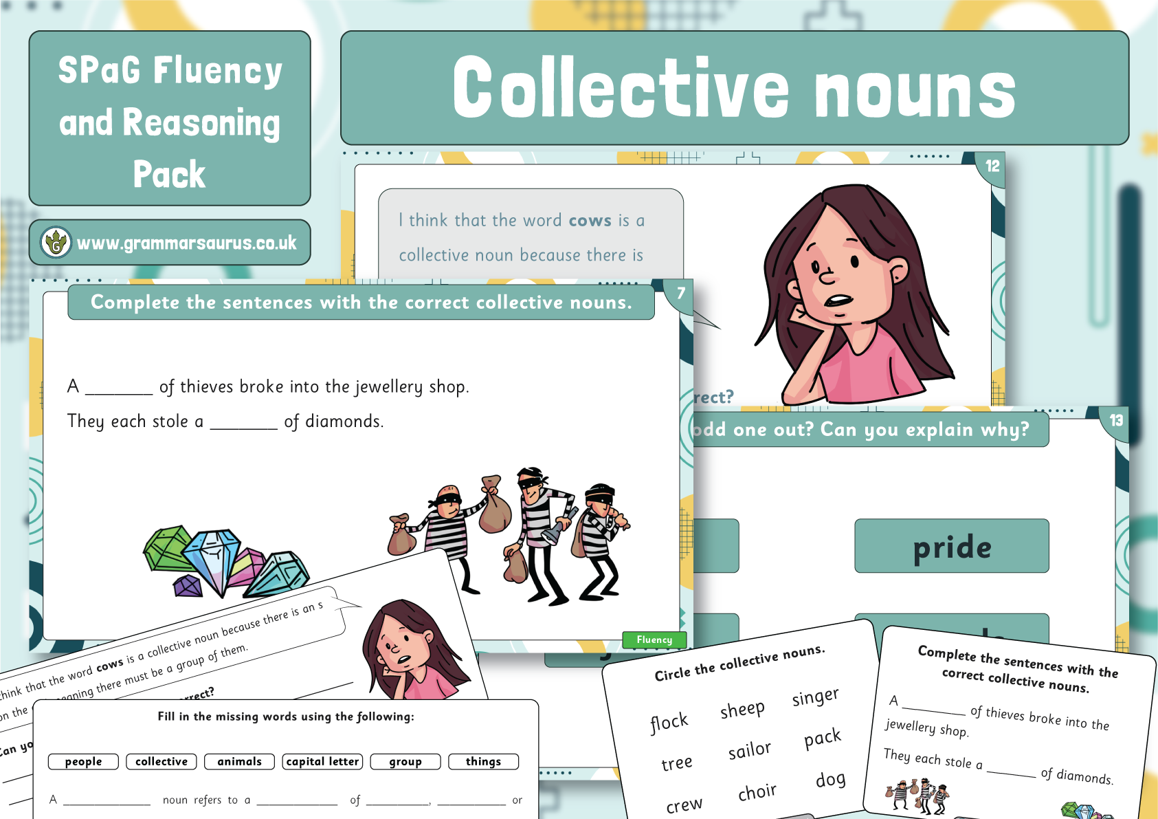 SPaG Fluency & Reasoning Pack – Collective Nouns - Grammarsaurus
