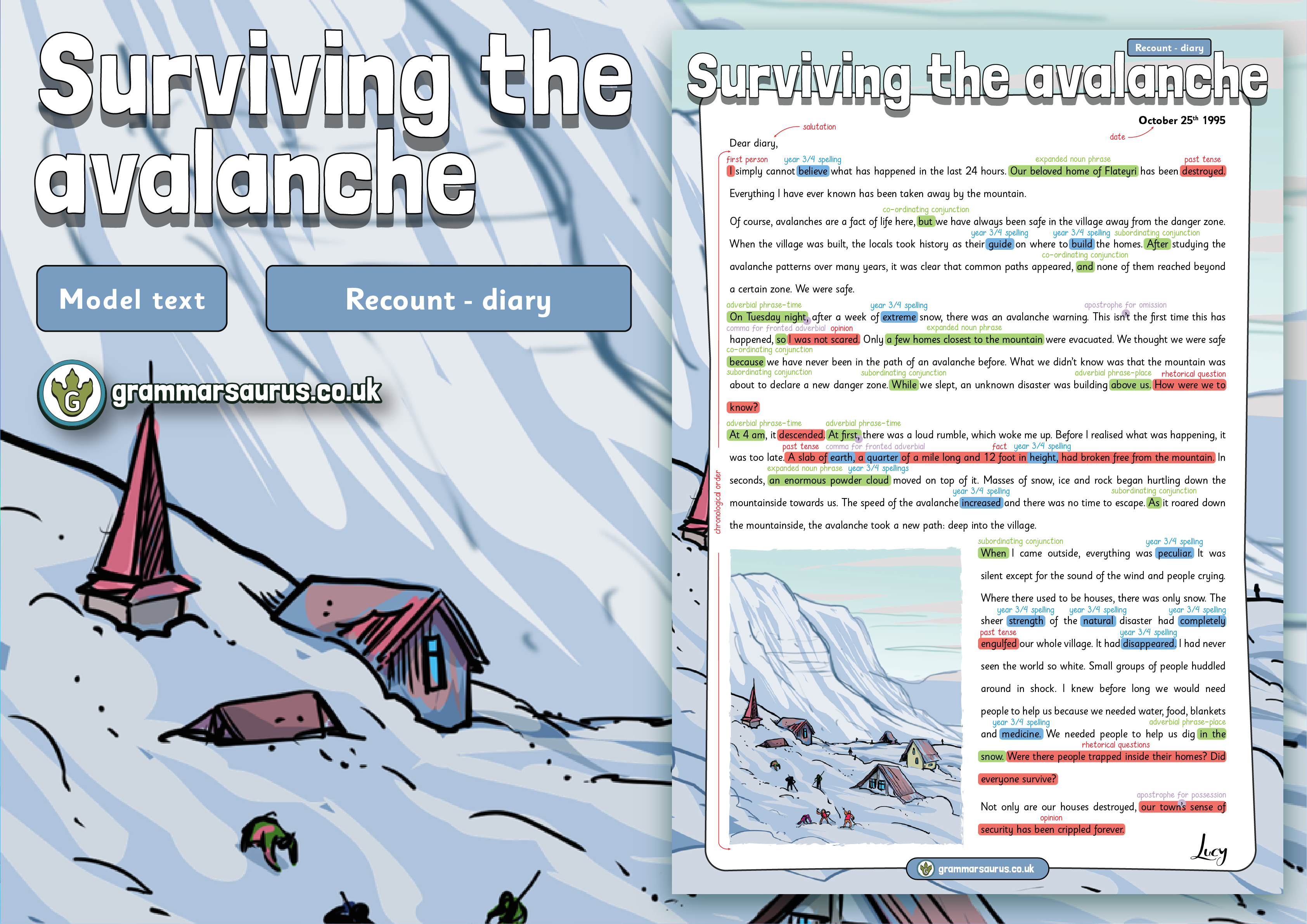Year 4 Model Text – Diary entry - Surviving the avalanche - Grammarsaurus