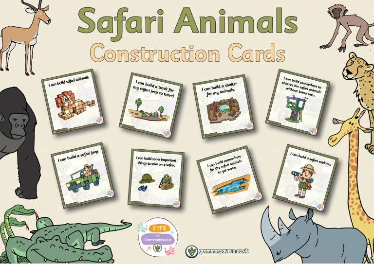 EYFS Safari Animals - Construction Cards - Grammarsaurus