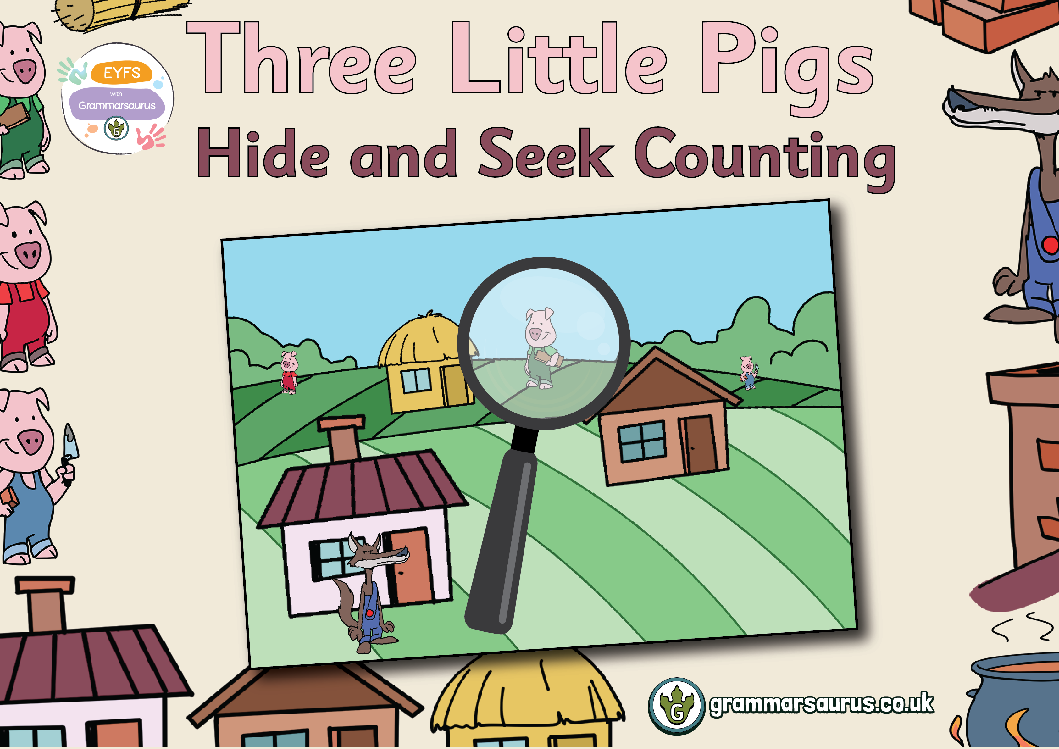 EYFS Three Little Pigs - Hide and Seek Counting - Grammarsaurus