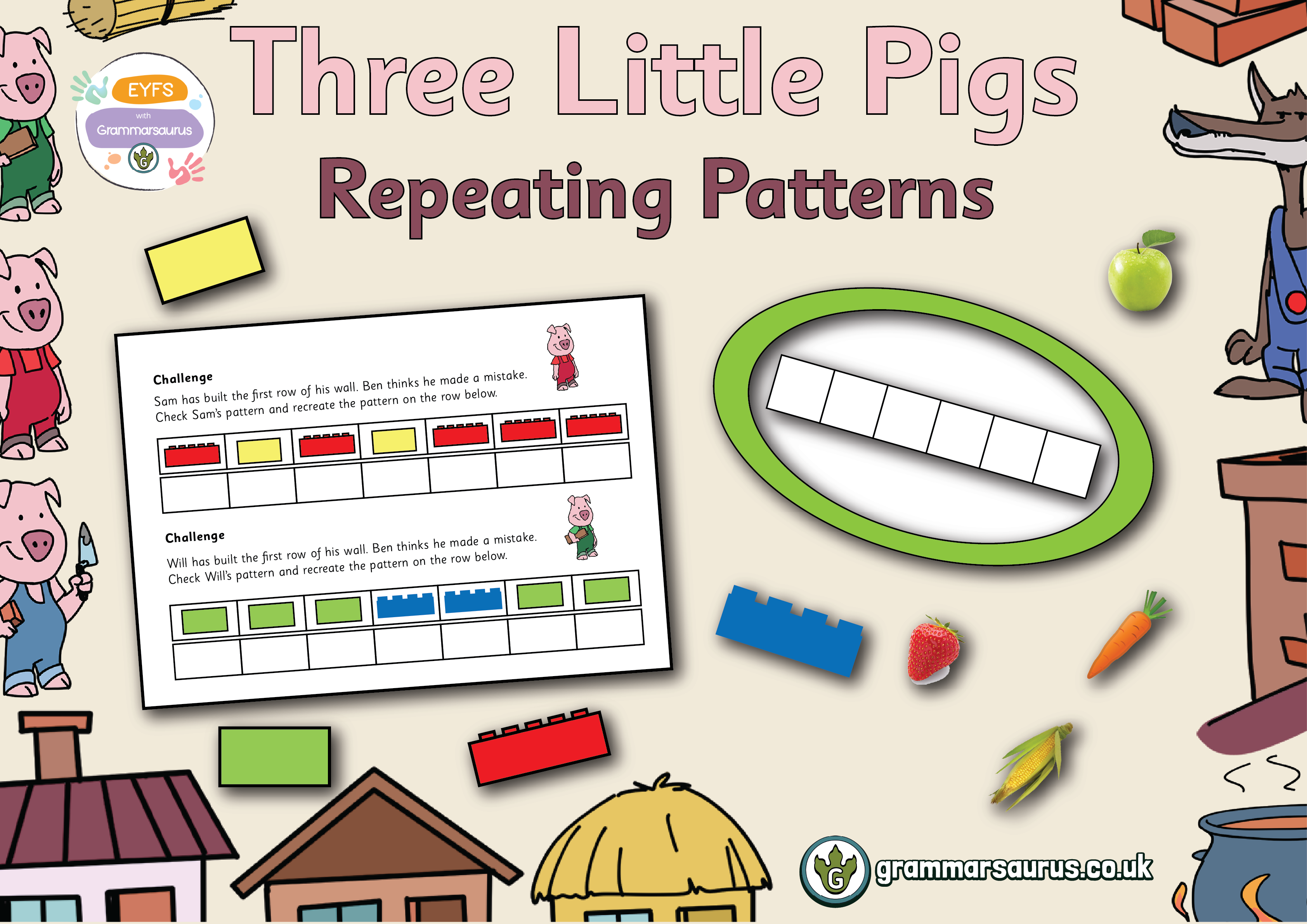 EYFS Three Little Pigs - Repeating Patterns - Grammarsaurus