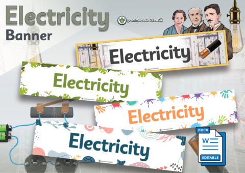 Year 6 Science - Electricity - Display Banner - Grammarsaurus