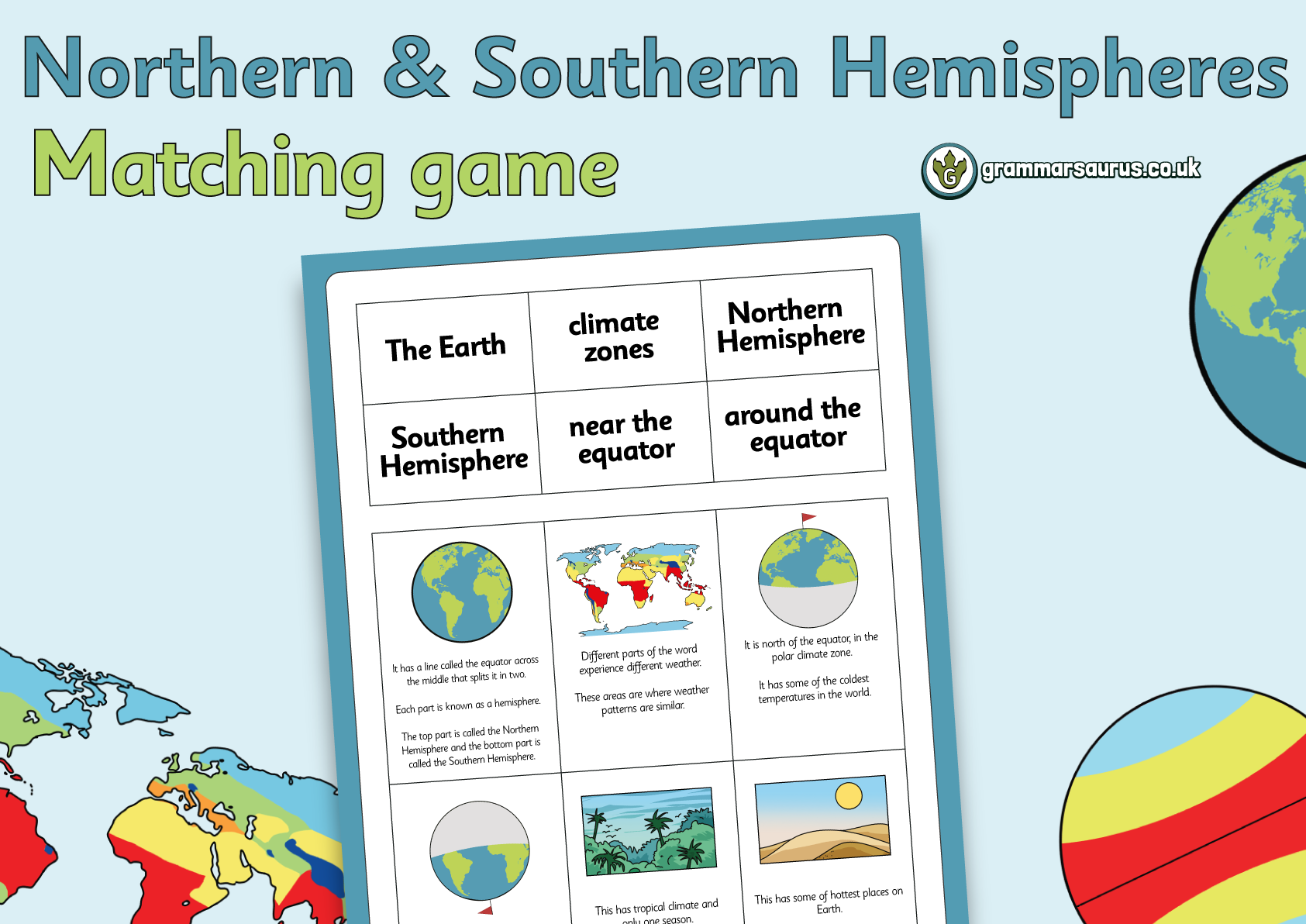 Geography – Northern & Southern Hemispheres – Matching Card Game ...