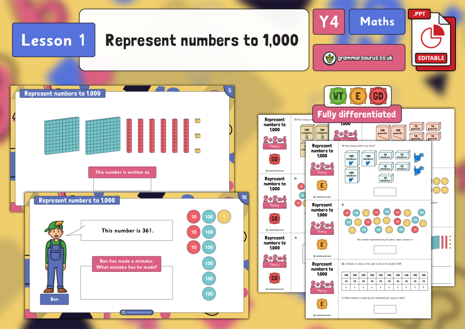 Year 4 Place Value - Represent numbers to 1,000 - Lesson 1 - Grammarsaurus