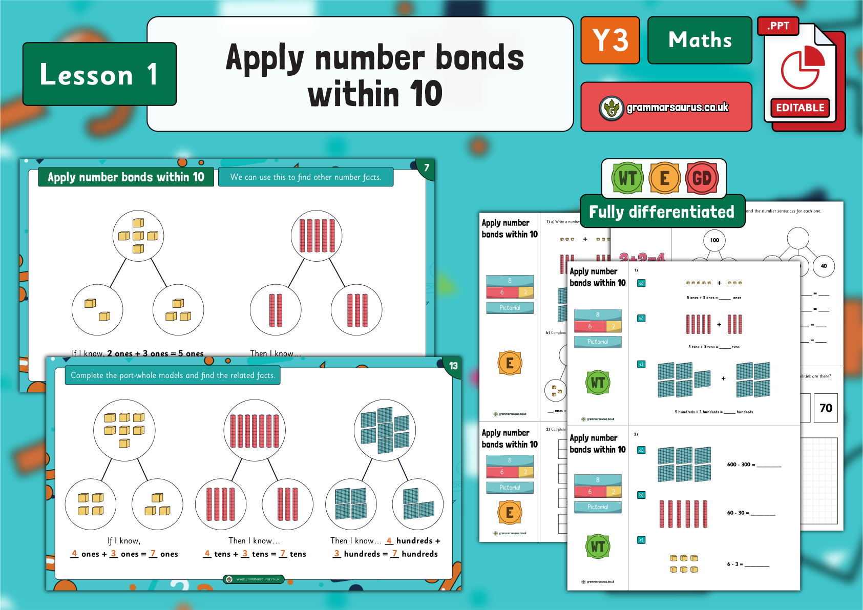 Year 3 Addition and Subtraction - Apply number bonds within 10 - Lesson 1 - Grammarsaurus