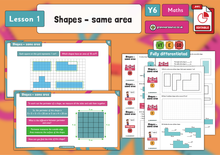 Year 6 Area, Perimeter and Volume - Shapes - Same Area - Lesson 1 ...