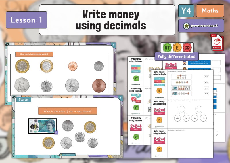 Year 4 Money - Write money using decimals - Lesson 1 - Grammarsaurus