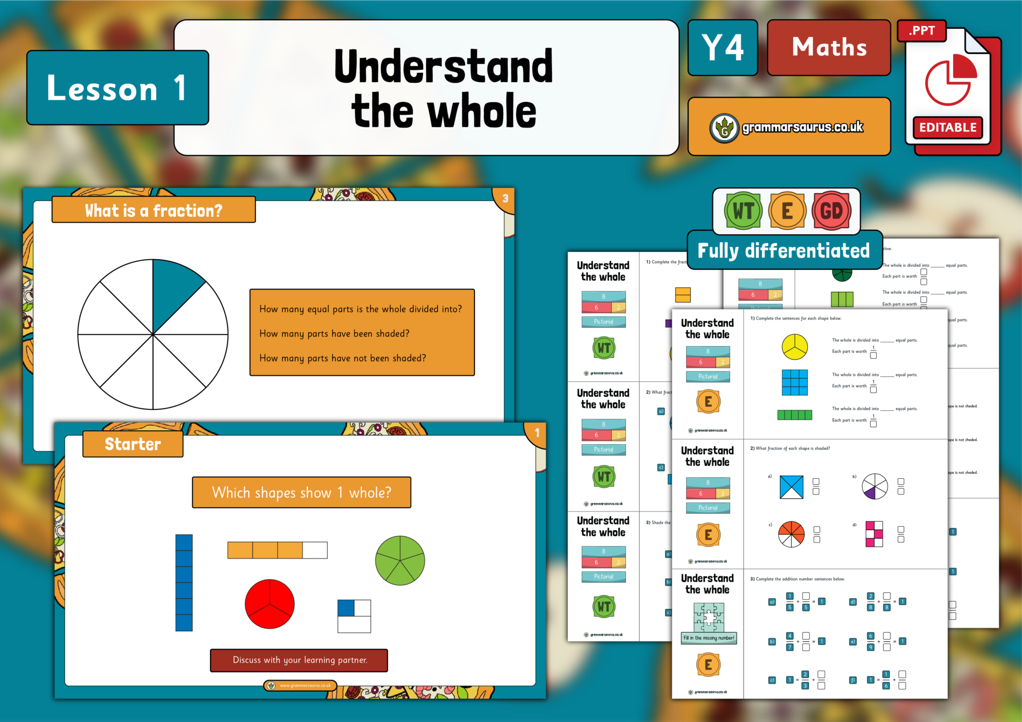 Year 4 Fractions - Understand the whole - Lesson 1 - Grammarsaurus