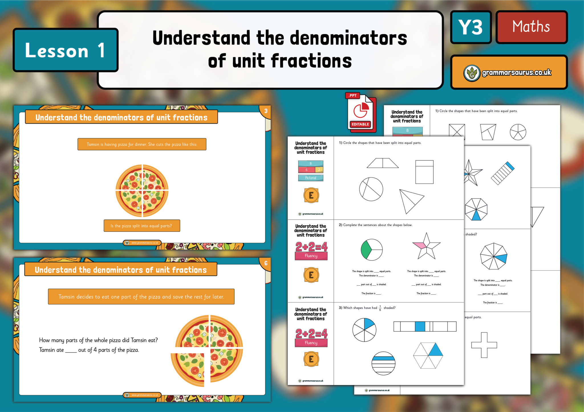 Year 3 Fractions -Understand the denominators of unit fractions - Lesson 1 - Grammarsaurus