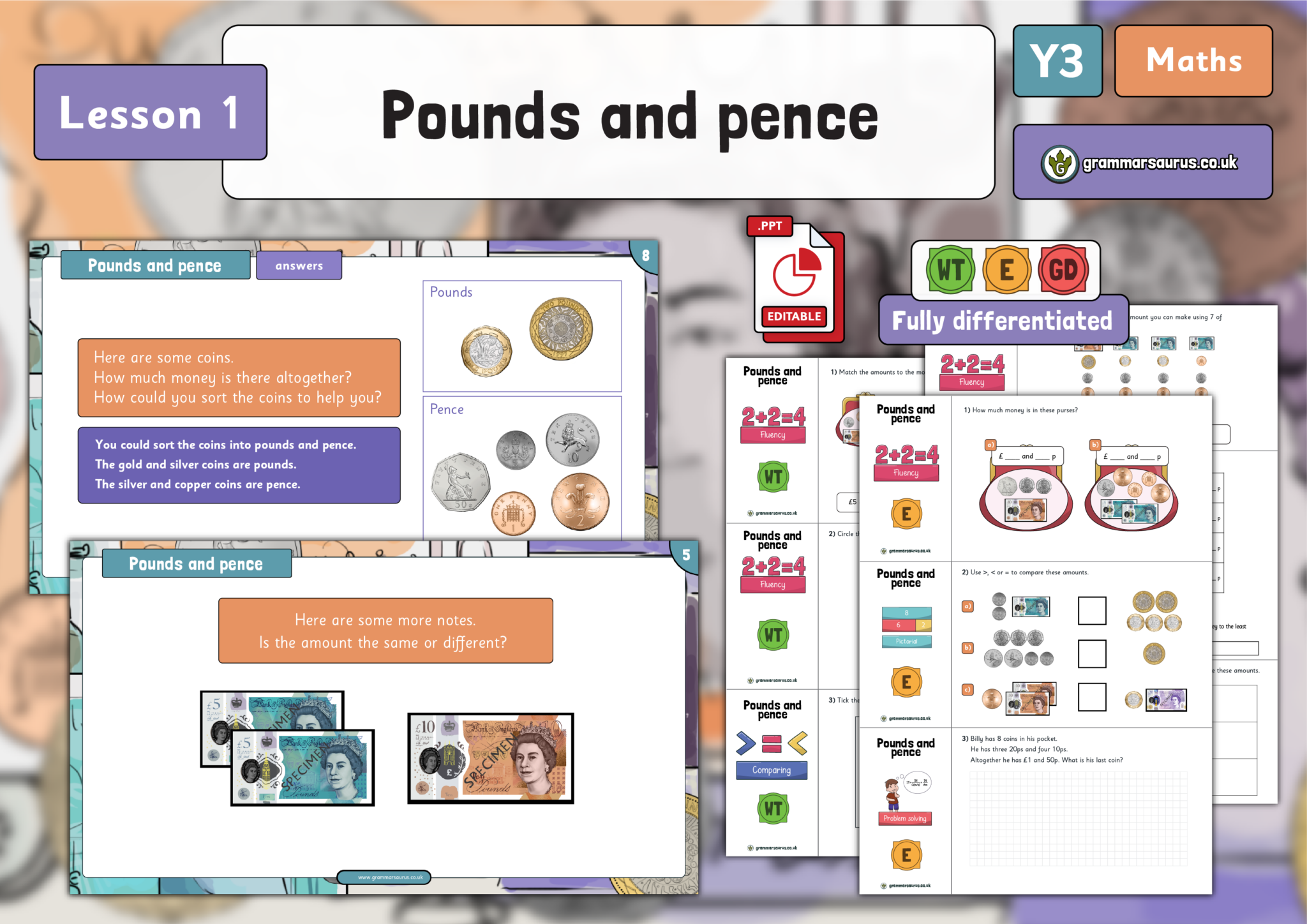 Year 3 Measurement - Money - Pounds and Pence - Lesson 1 - Grammarsaurus