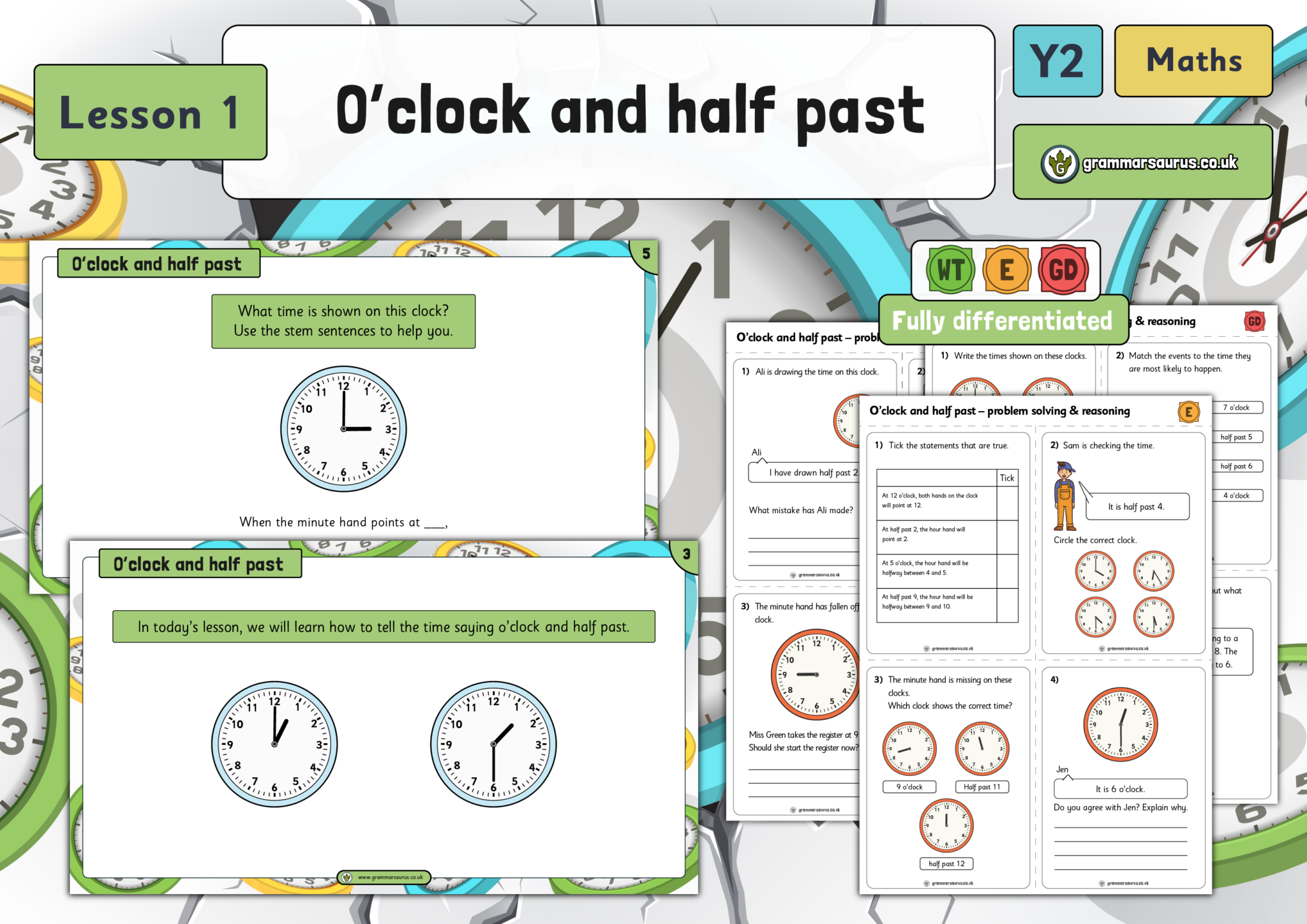 Year 2 Time – O'clock and half past – Lesson 1 - Grammarsaurus