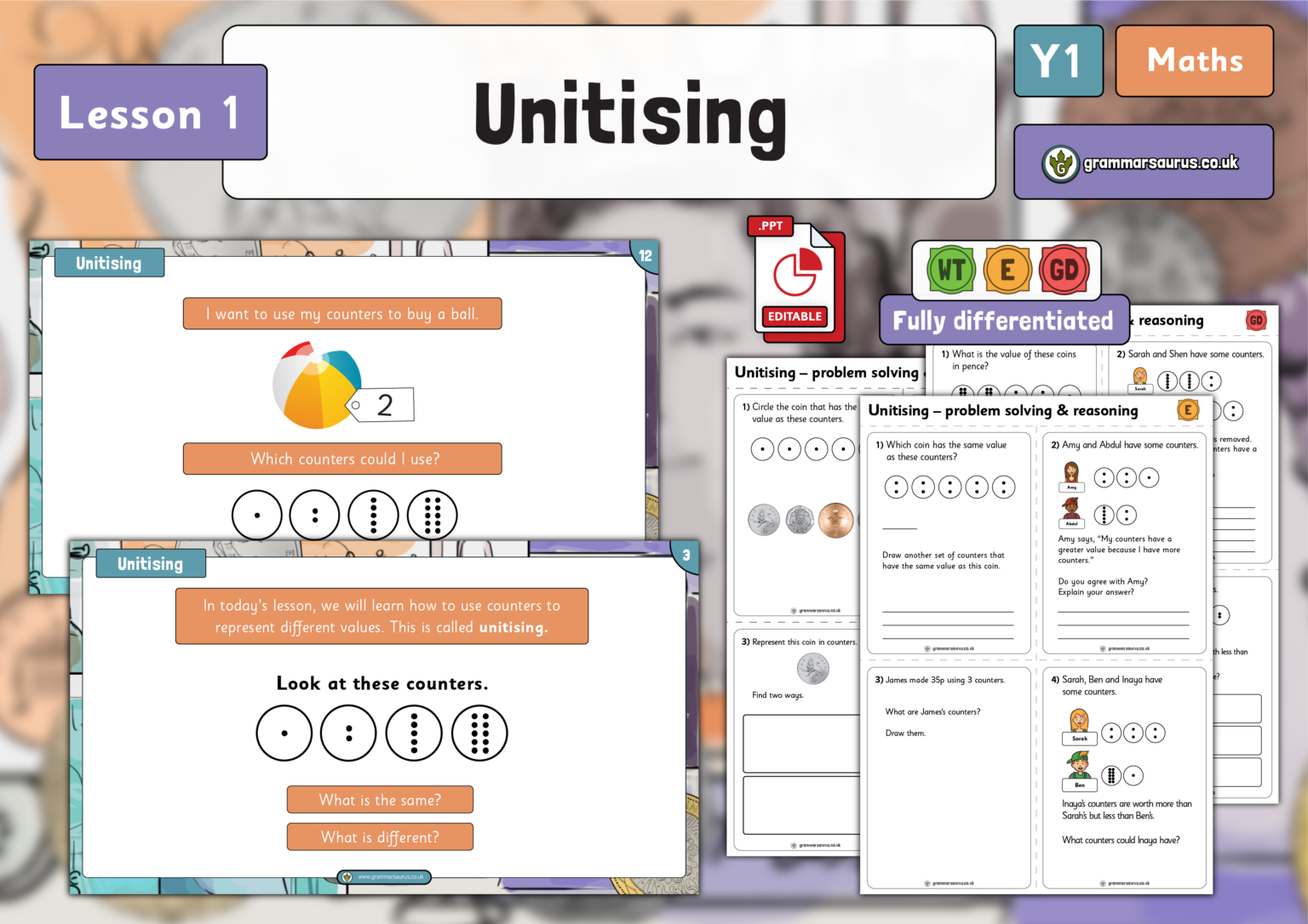 Year 1 Measurement - Unitising - Lesson 1 - Grammarsaurus