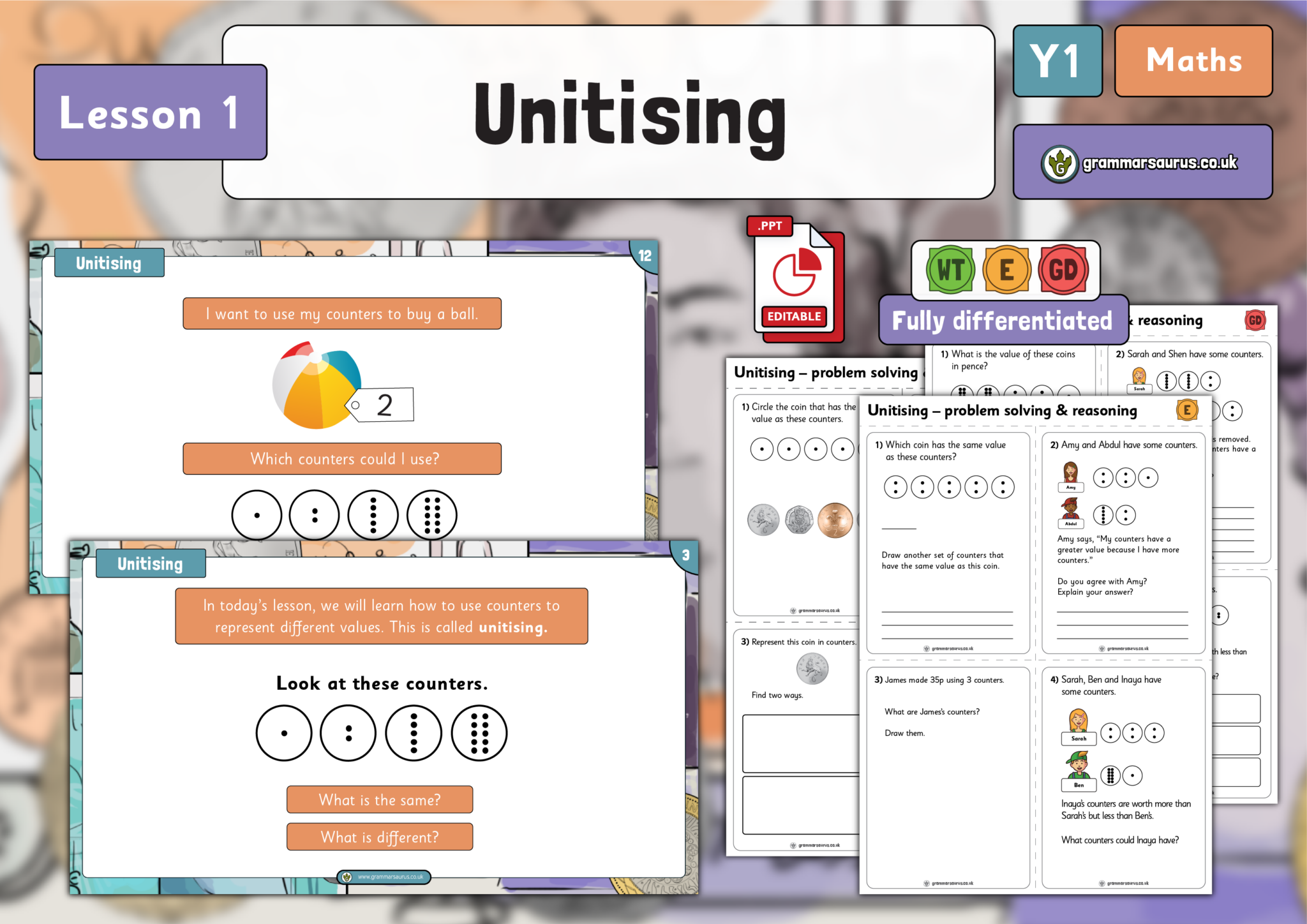 Year 1 Measurement - Unitising - Lesson 1 - Grammarsaurus
