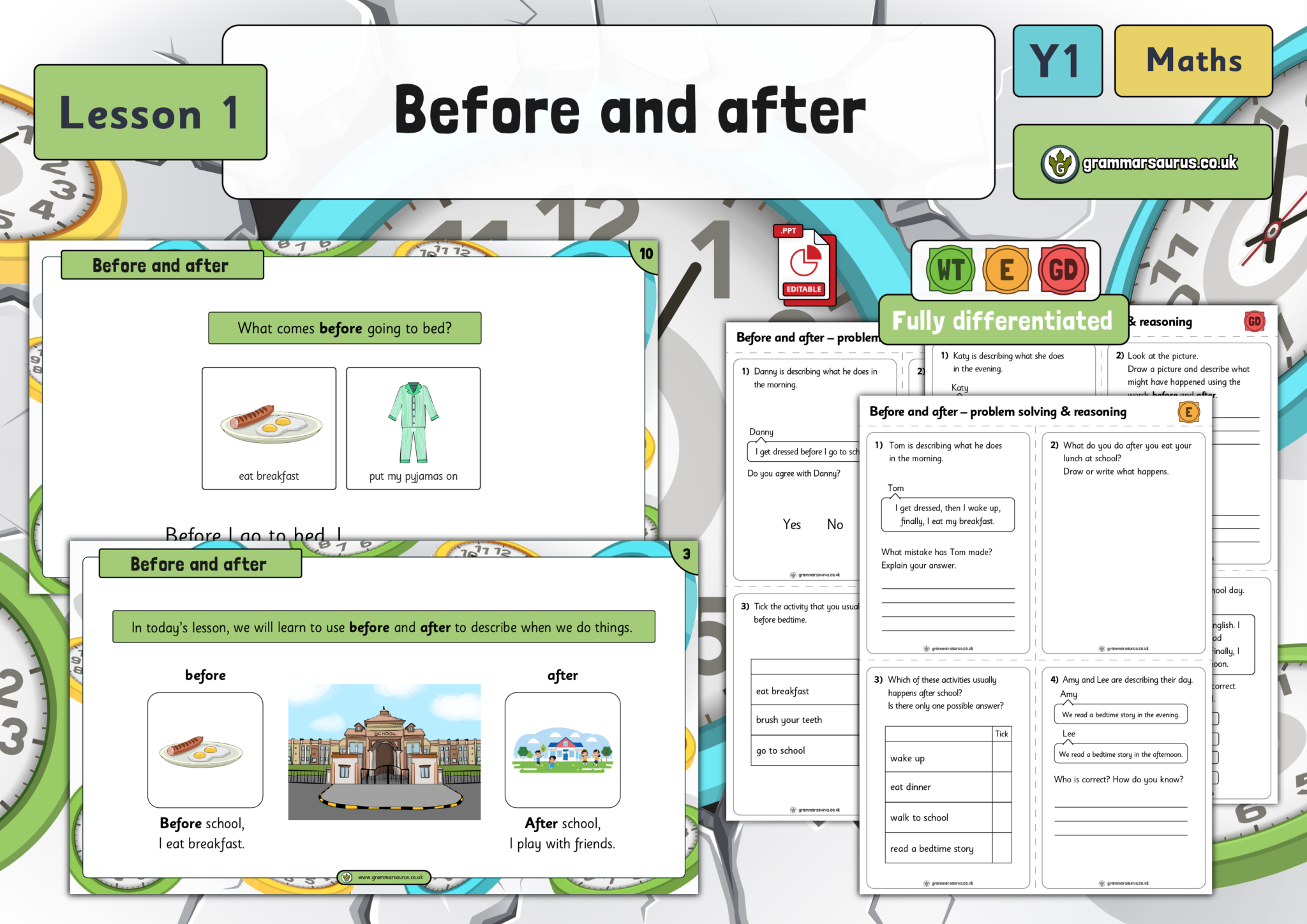 Year 1 Time – Before and after – Lesson 1 - Grammarsaurus