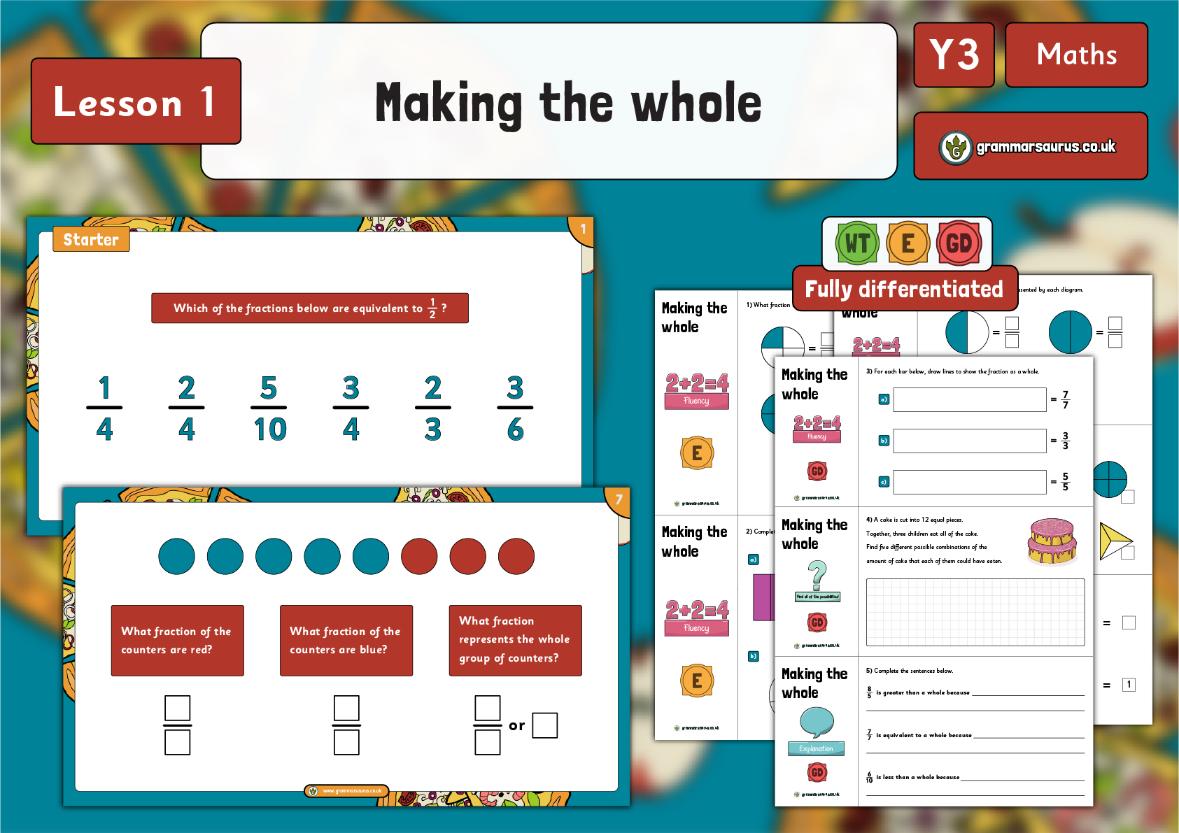 Year 3 Fractions - Making the Whole - Lesson 1 - Grammarsaurus