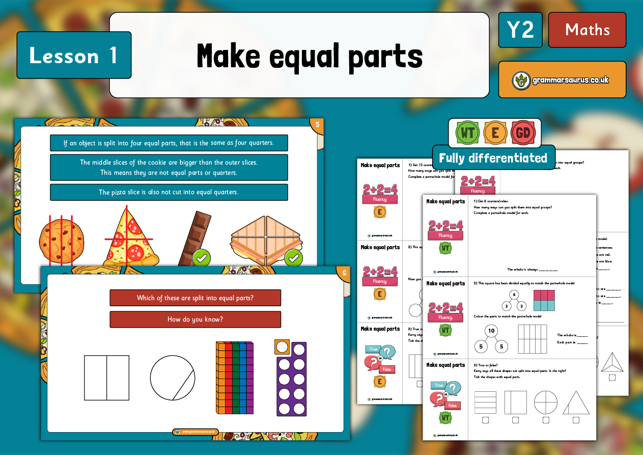 Year 2 Fractions – Make Equal Parts – Lesson 1 - Grammarsaurus