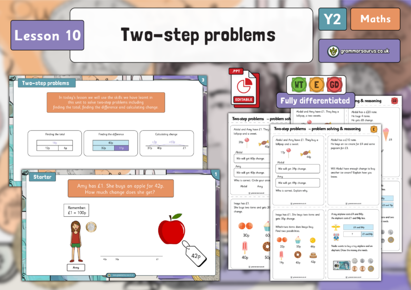 Year 2 Measurement - Money - Two-step problems - Lesson 10 - Grammarsaurus