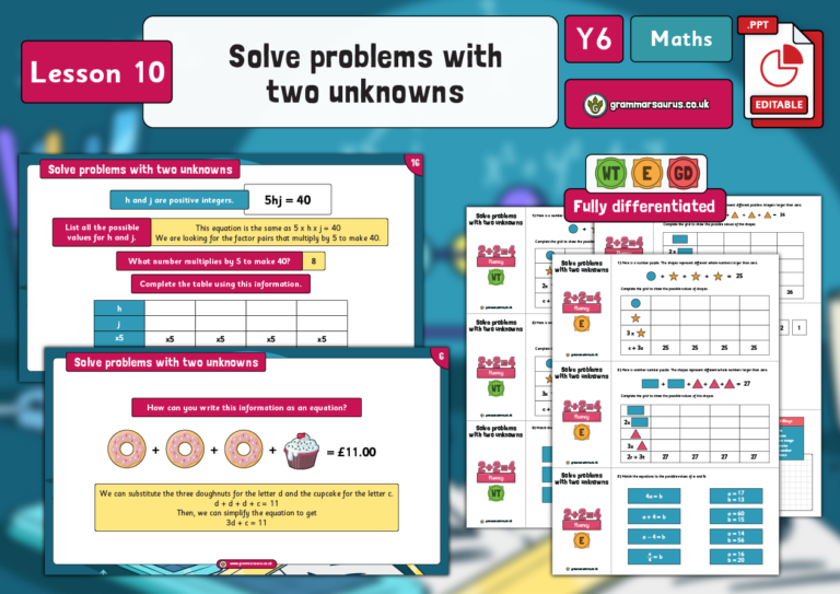 Year 6 Algebra - Solve problems with two unknowns - Lesson 10 ...