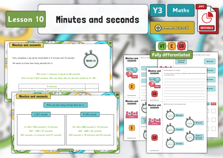 Year 3 Time - Minutes and seconds - Lesson 10 - Grammarsaurus