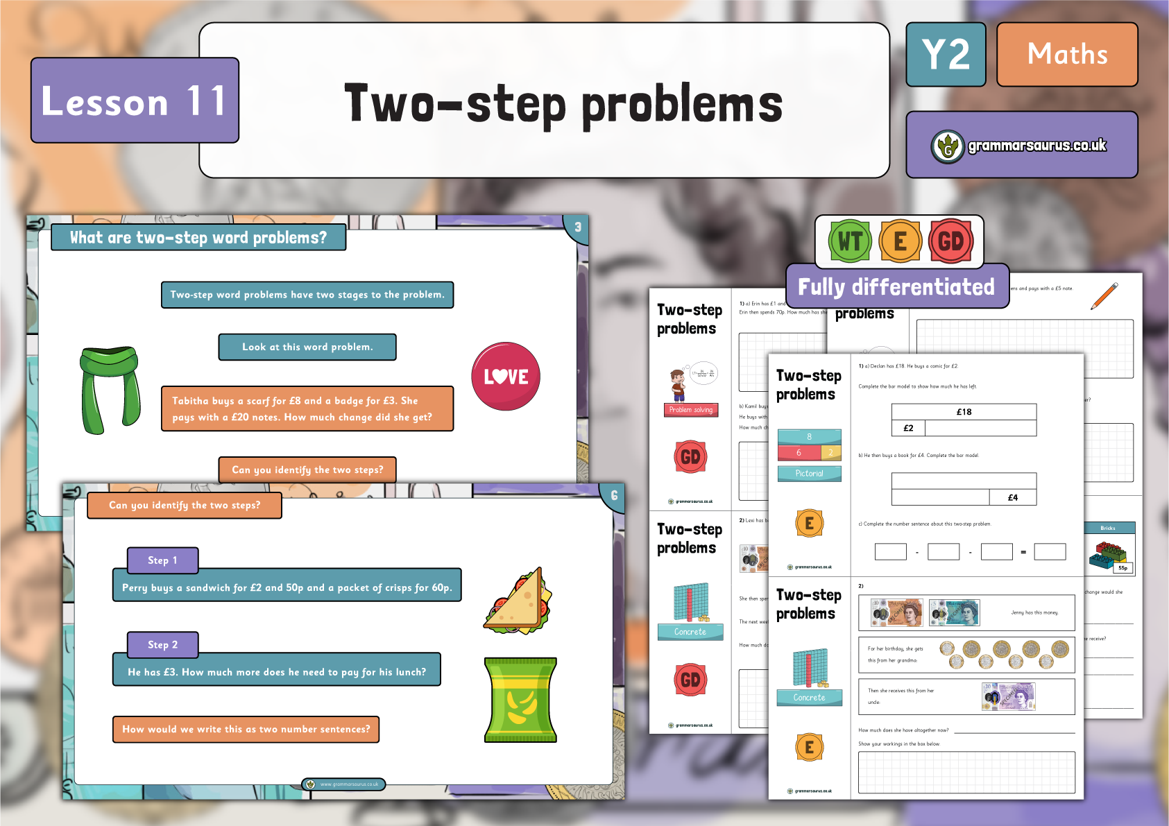 Year 2 Measurement - Money - Two-Step Problems - Lesson 11 - Grammarsaurus