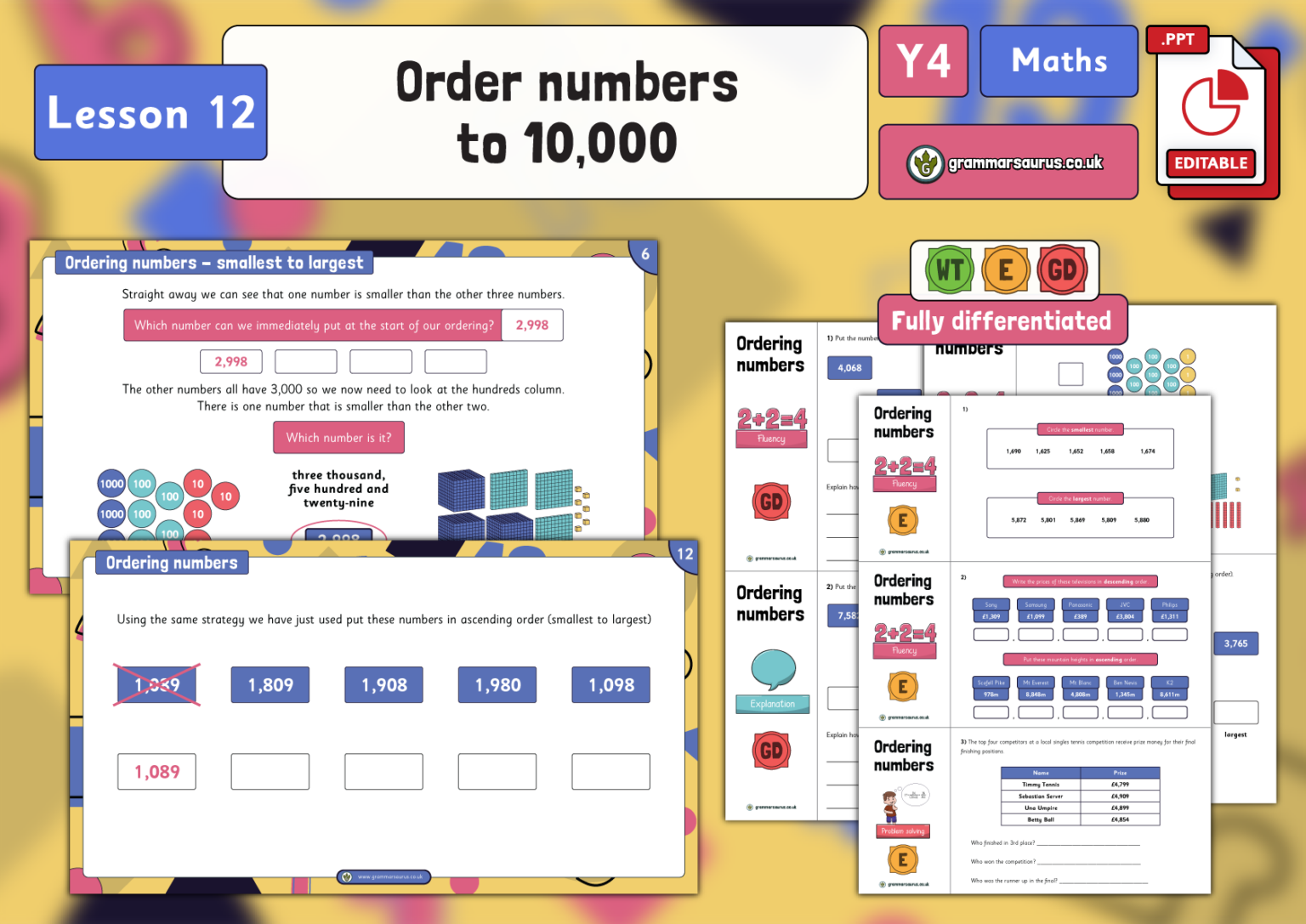 Year 4 Place Value – Order numbers to 10,000 – Lesson 12 - Grammarsaurus