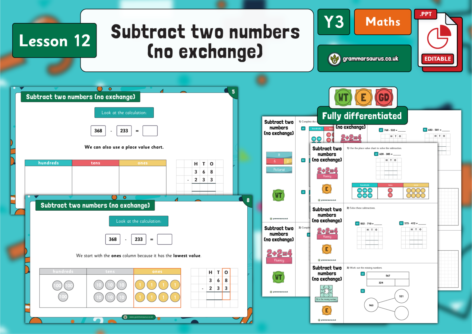 Year 3 Addition and Subtraction -Subtract two numbers (no exchange ...