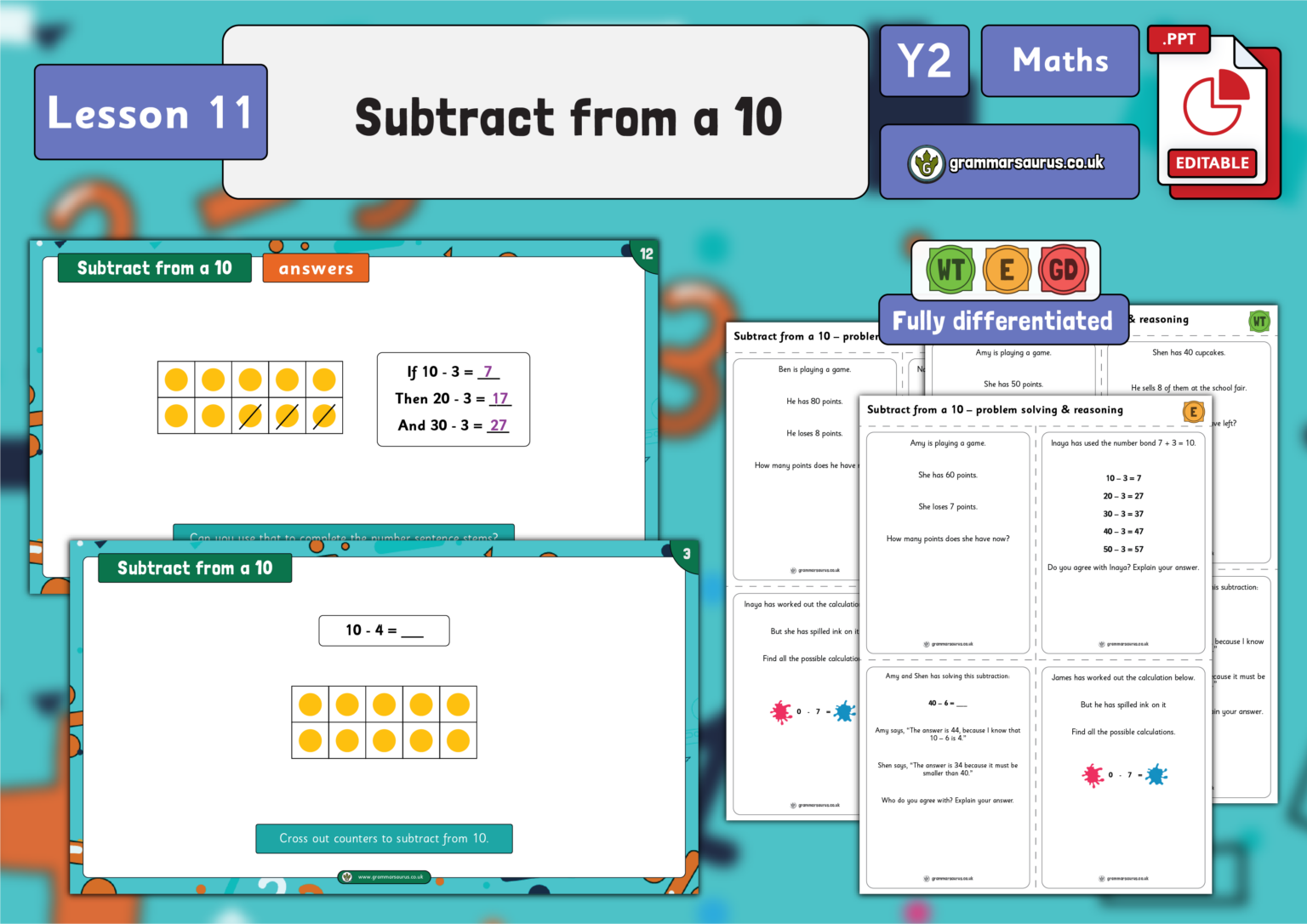 Year 2 Addition and Subtraction - Subtract from a 10 - Lesson 11 ...