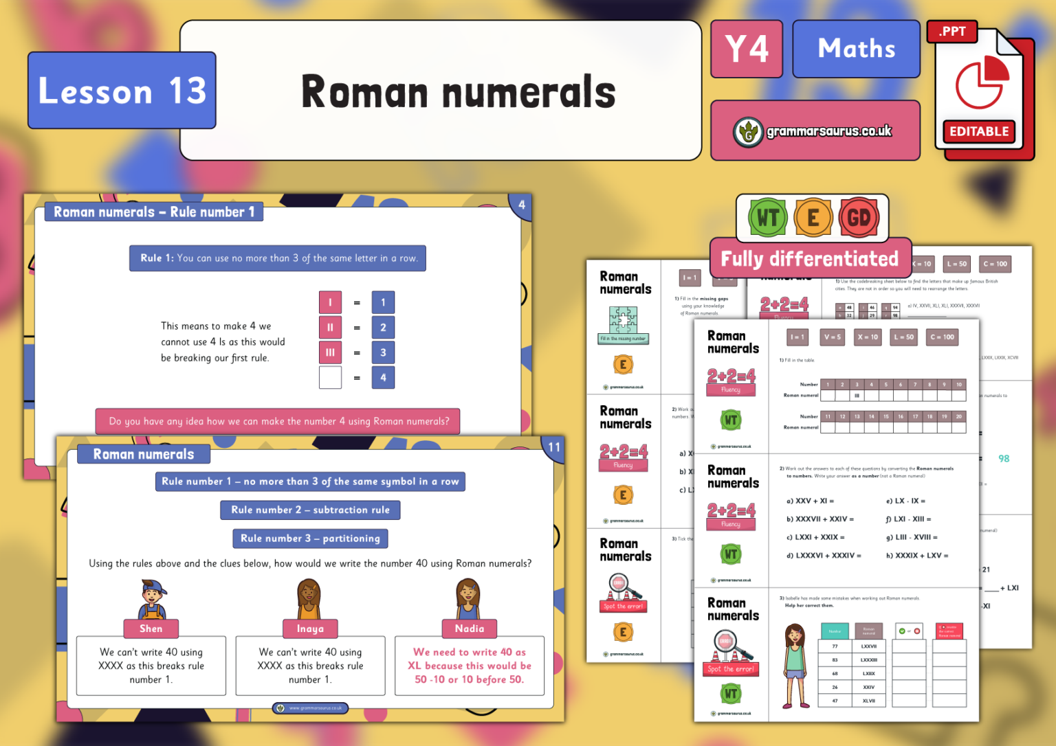 Year 4 Place Value – Roman numerals – Lesson 13 - Grammarsaurus