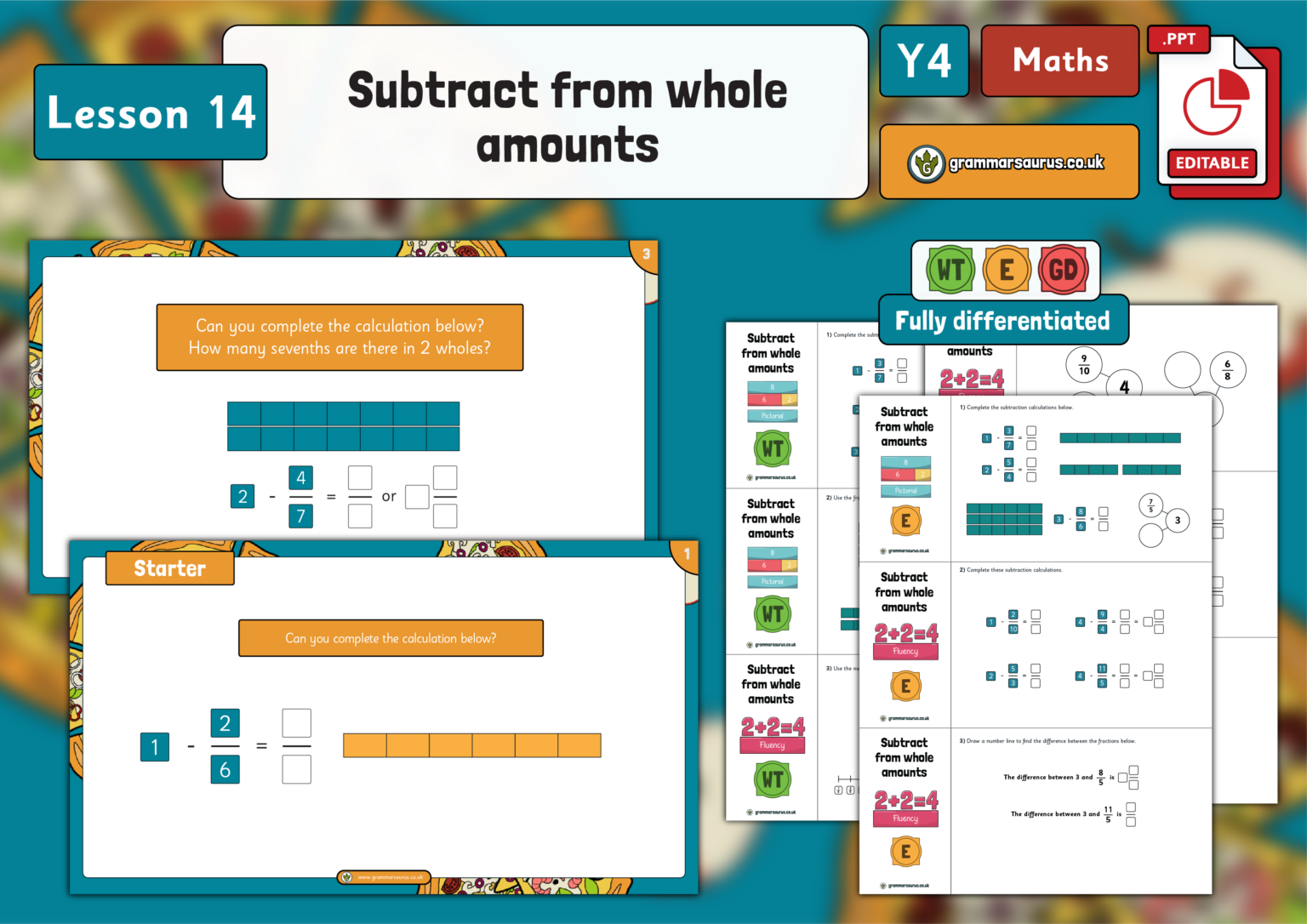 Year 4 Fractions – Subtract from whole amounts – Lesson 14 - Grammarsaurus