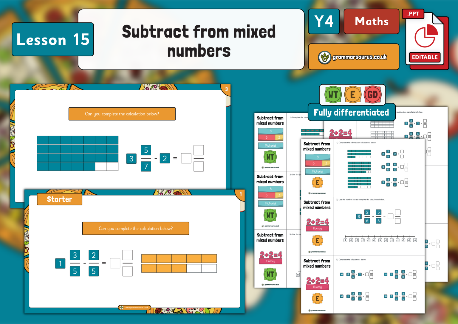 Year 4 Fractions – Subtract from mixed numbers – Lesson 15 - Grammarsaurus