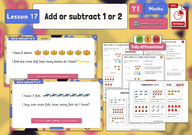 Year 1 Addition and Subtraction (within 10) - Add or subtract 1 or 2 ...