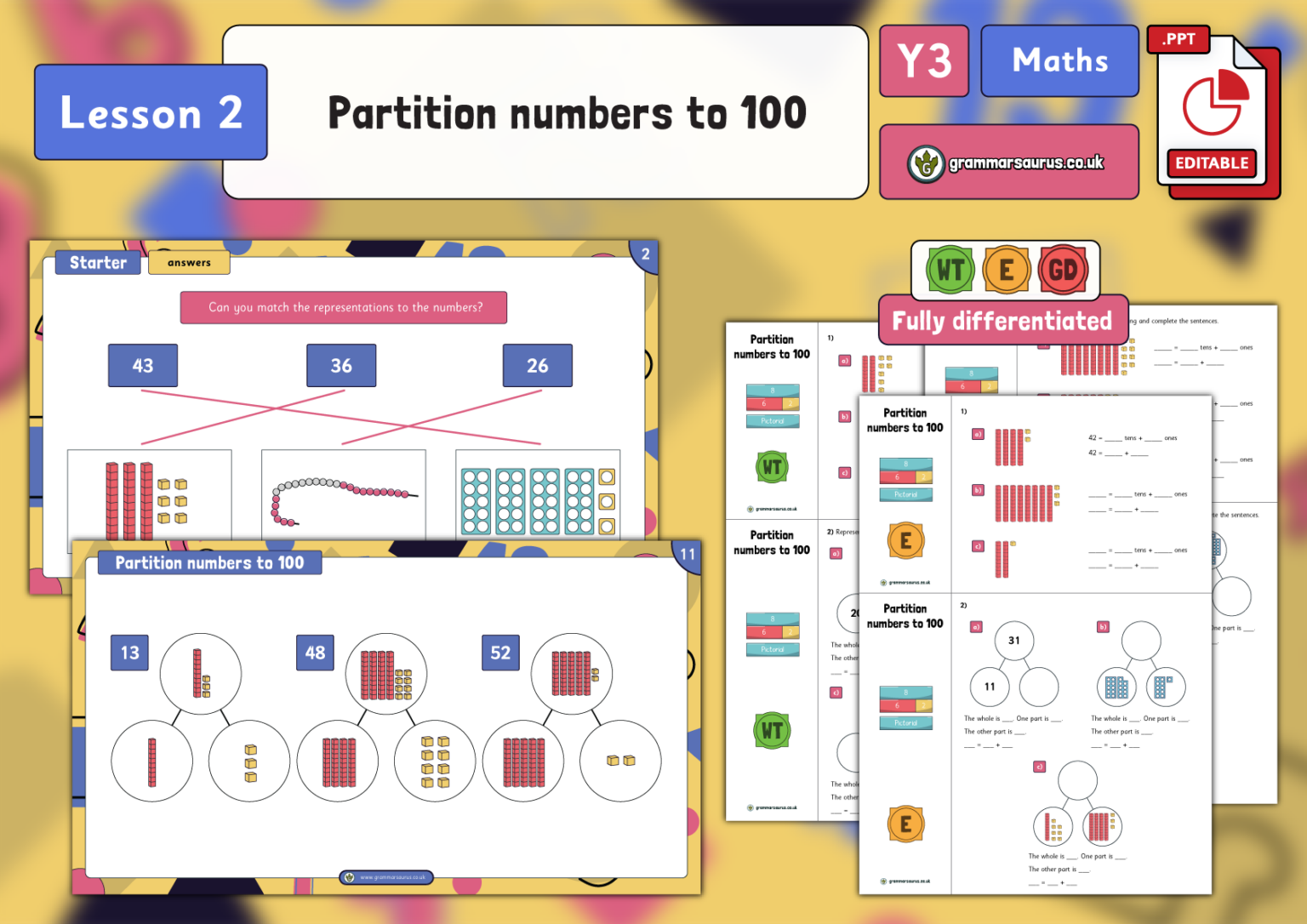 Year 3 Place Value – Partition numbers to 100 – Lesson 2 - Grammarsaurus