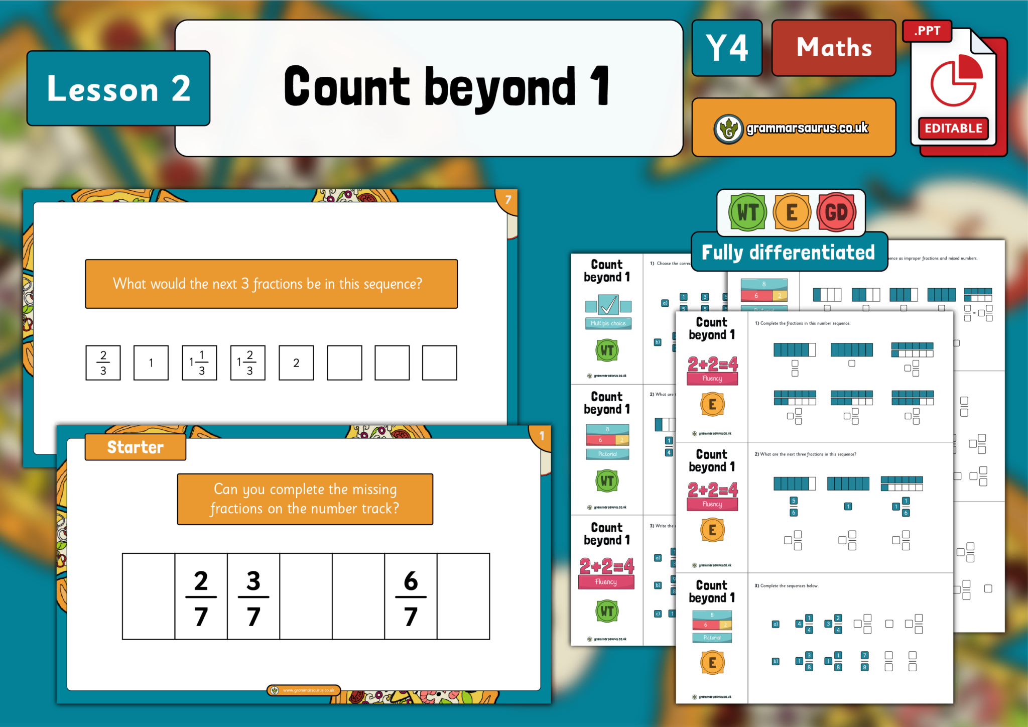 Year 4 Fractions - Count beyond 1 - Lesson 2 - Grammarsaurus
