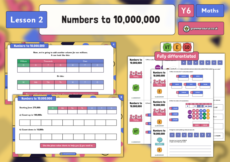 Year 6 Place Value - Numbers to 10,000,000 - Lesson 2 - Grammarsaurus
