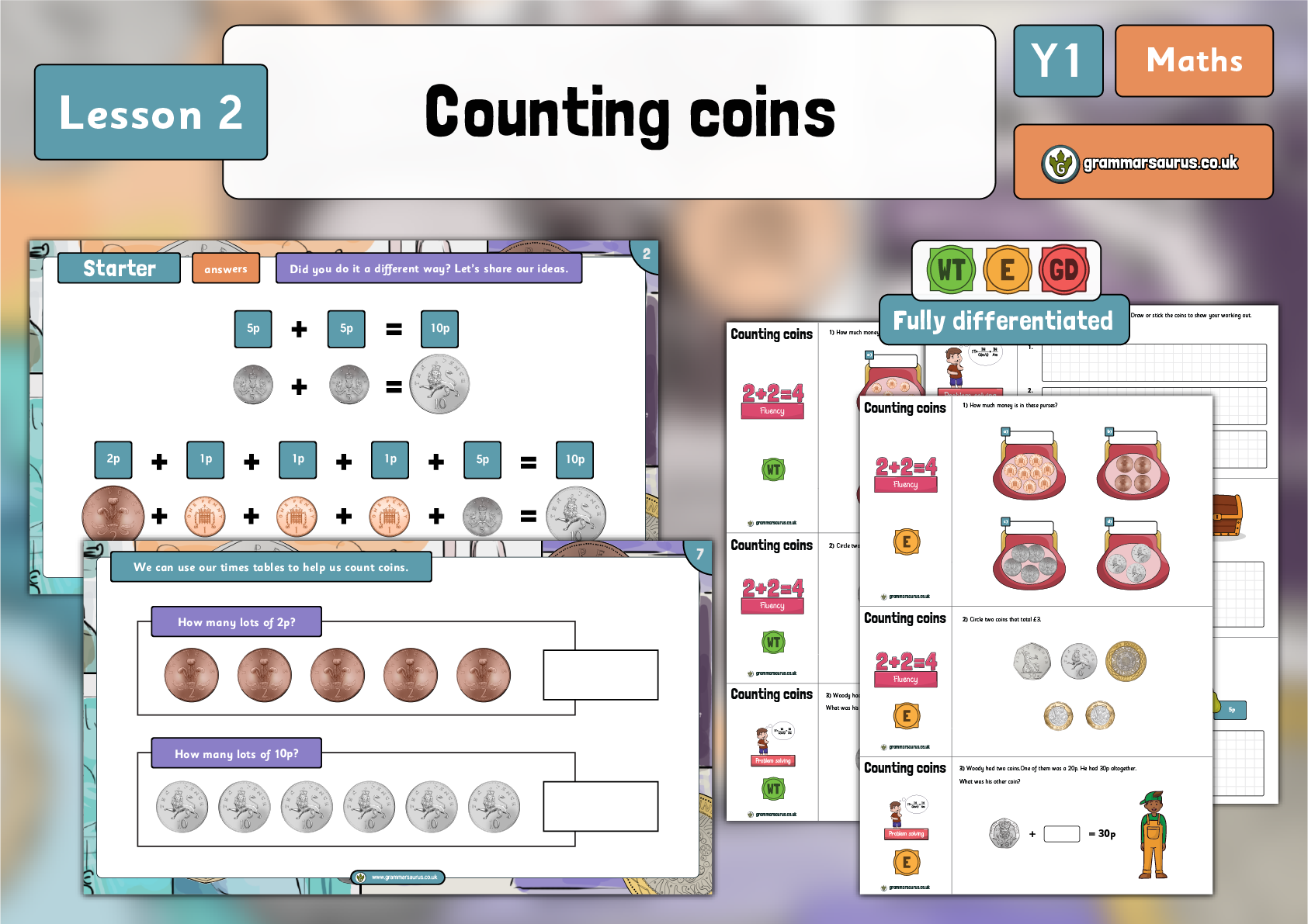 Year 1 Measurement - Money - Counting coins - Lesson 2 - Grammarsaurus