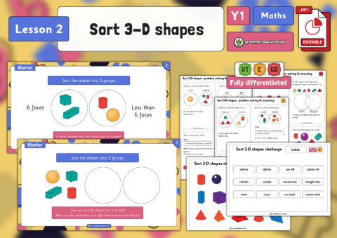 Year 1 2-D and 3-D Shapes - Sort 3-D Shapes - Lesson 2 - Grammarsaurus
