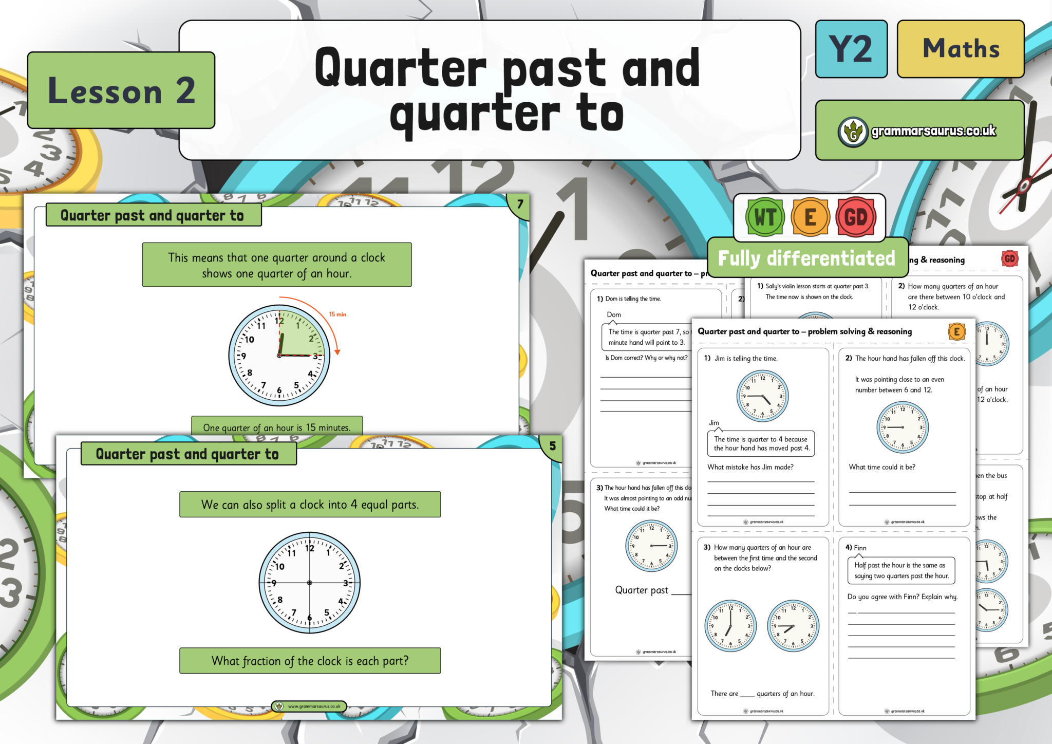 Year 2 Time – Quarter past and quarter to – Lesson 2 - Grammarsaurus