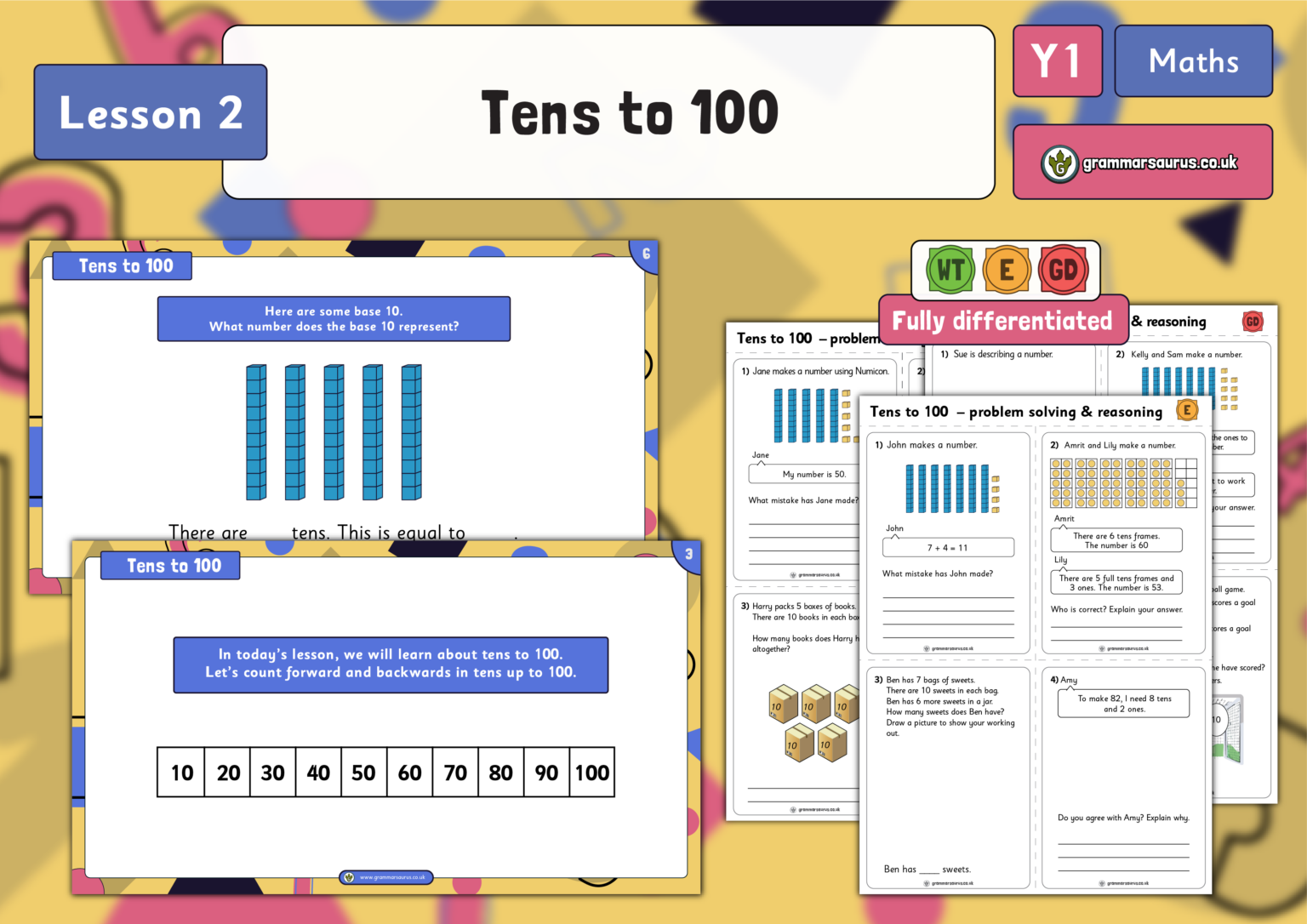 Year 1 Place Value (within 100) - Tens to 100 - Lesson 2 - Grammarsaurus