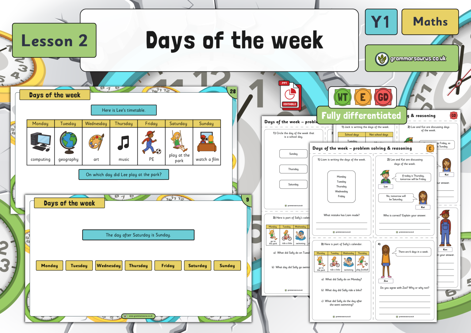 Year 1 Time – Days of the week – Lesson 2 - Grammarsaurus