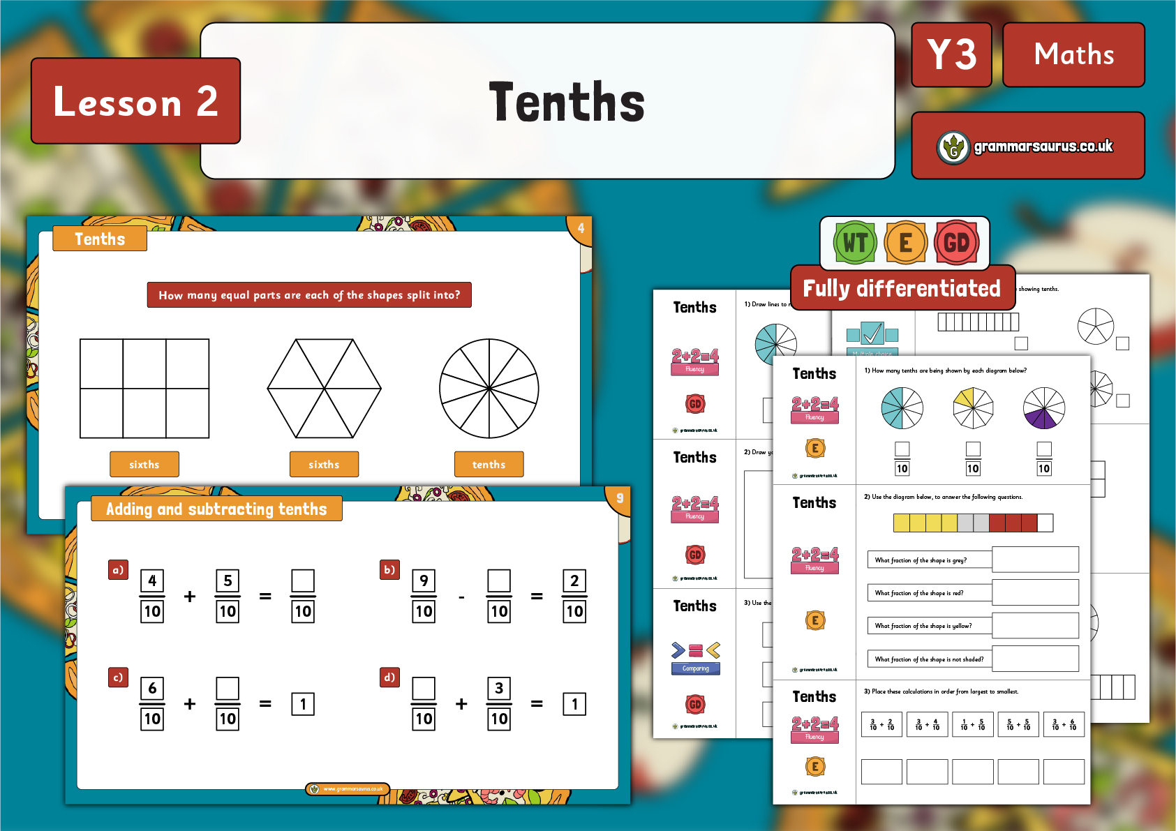 Year 3 Fractions - Tenths - Lesson 2 - Grammarsaurus