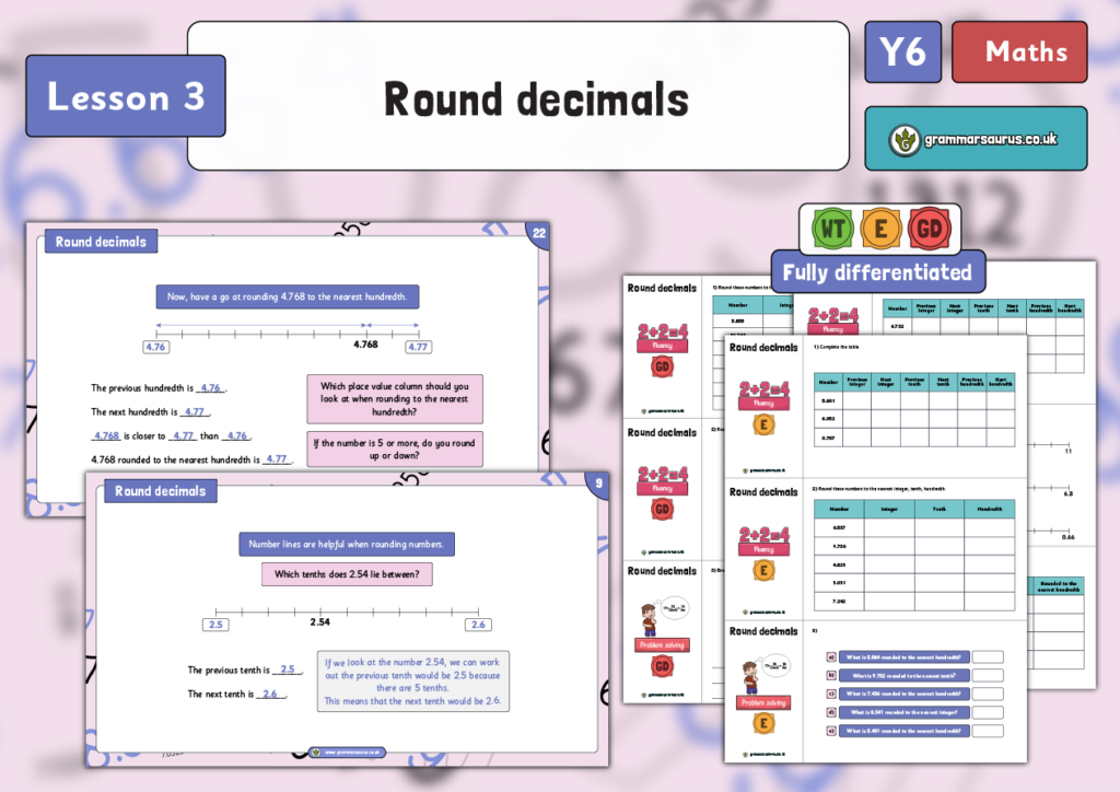 Year 6 Decimals - Round decimals - Lesson 3 - Grammarsaurus