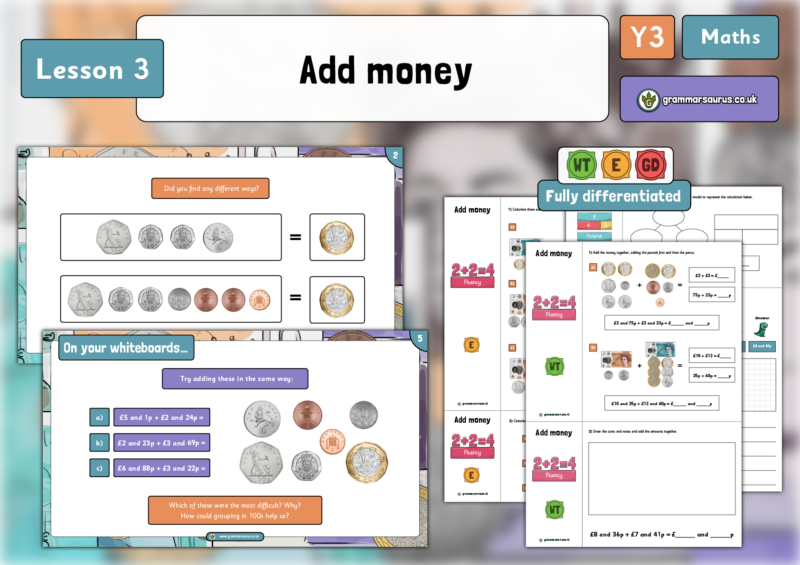 Year 3 Measurement - Money - Add Money - Lesson 3 - Grammarsaurus