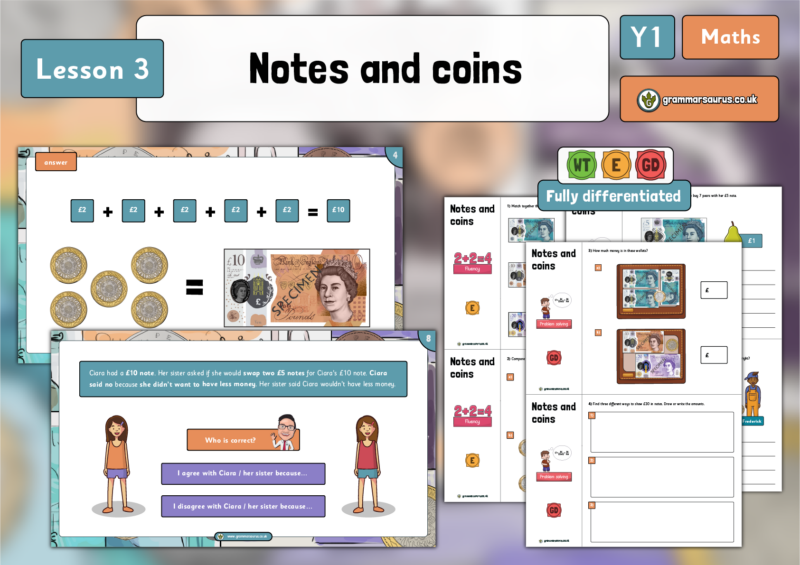 Year 1 Measurement - Money - Notes and coins - Lesson 3 - Grammarsaurus