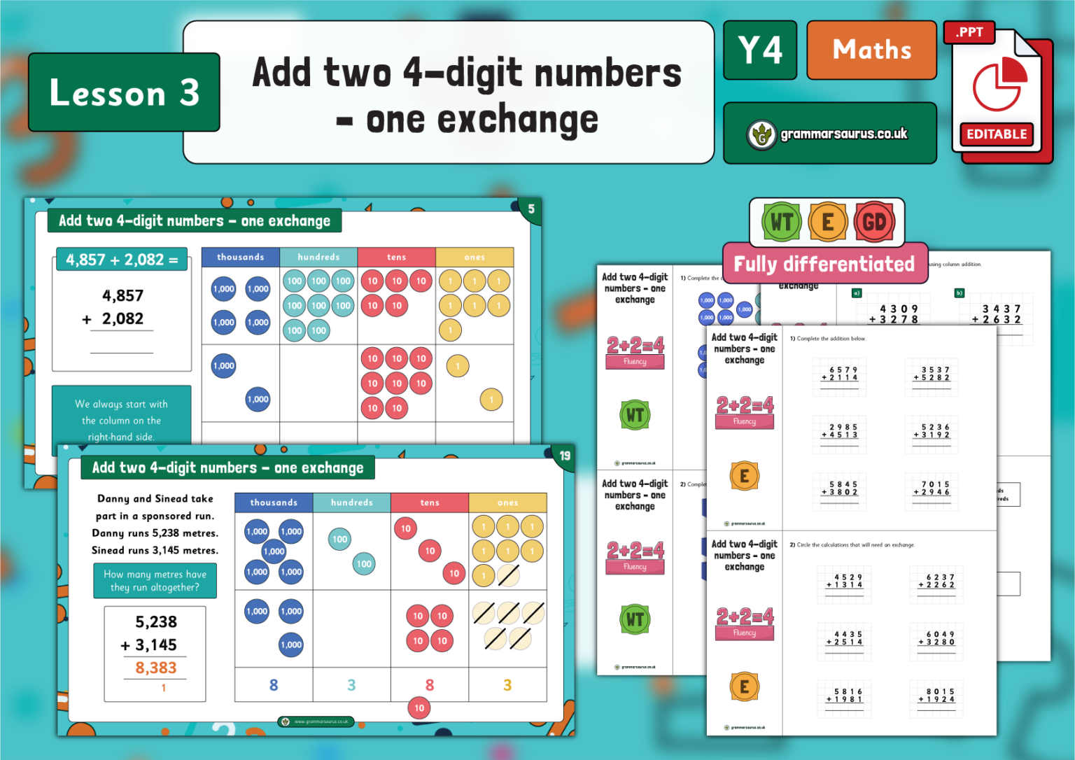 Year 4 Addition and Subtraction - Add two 4-digit numbers - one ...