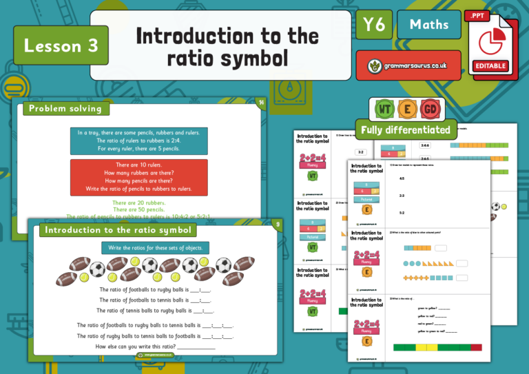 Year 6 Ratio - Introduction to the ratio symbol - Lesson 3 - Grammarsaurus