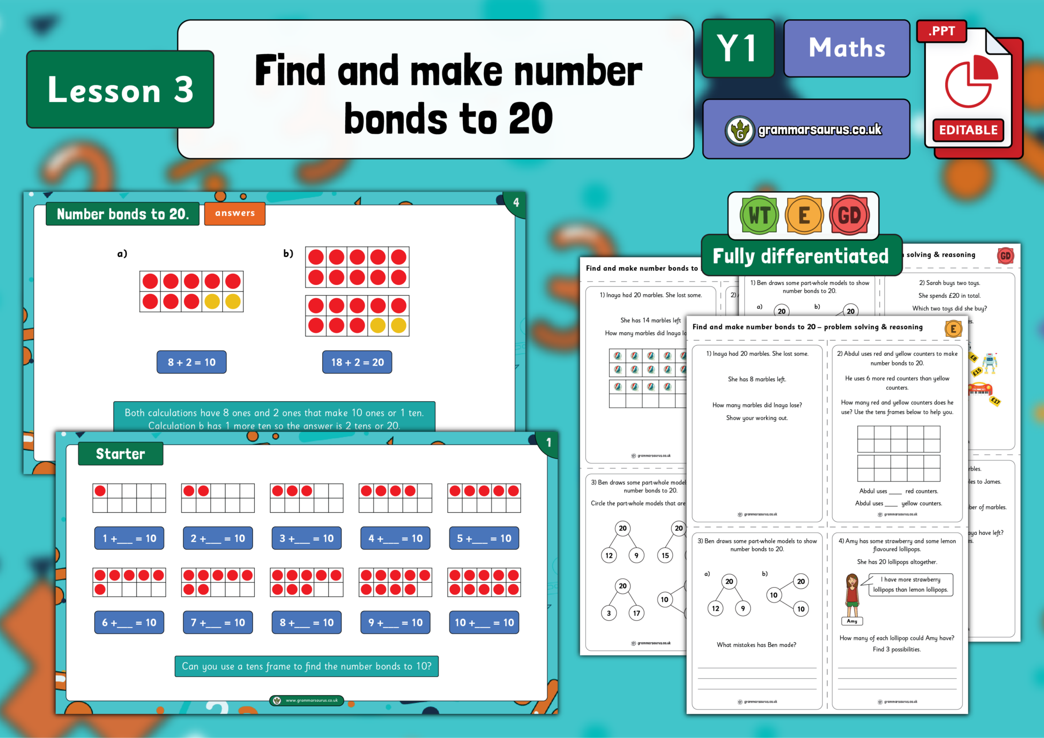 Year 1 Addition and Subtraction within 20 - Find and make number bonds ...
