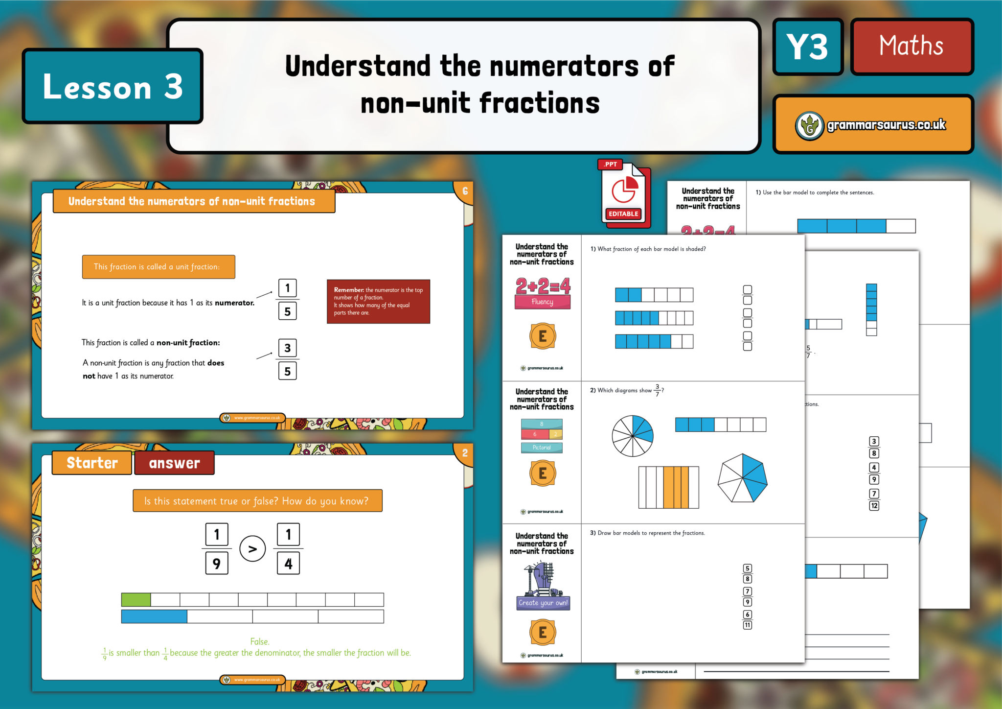 Year 3 Fractions - Understand the numerators of non-unit fractions ...