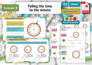 Year 3 Time - Telling the time to the minute - Lesson 3 - Grammarsaurus