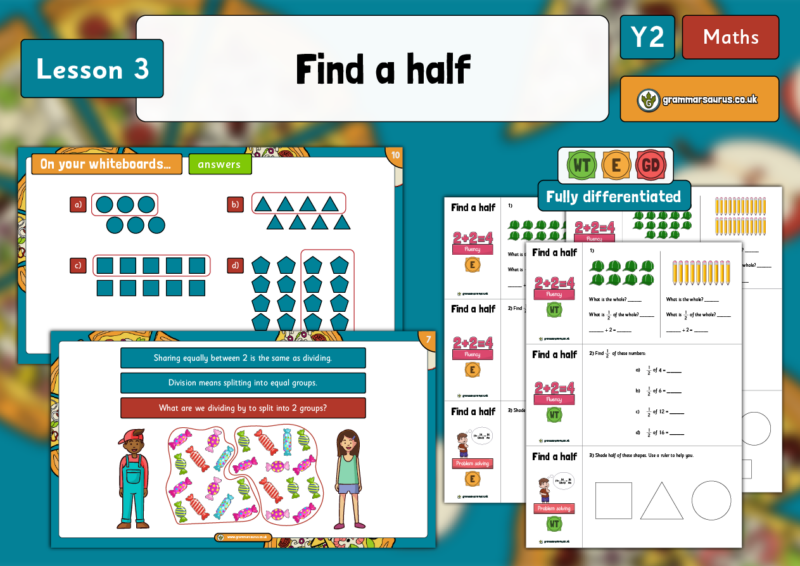 Year 2 Fractions – Find a half – Lesson 3 - Grammarsaurus
