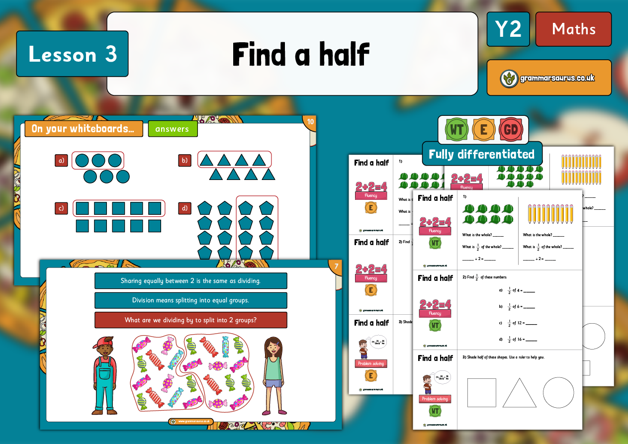 Year 2 Fractions – Find a half – Lesson 3 - Grammarsaurus